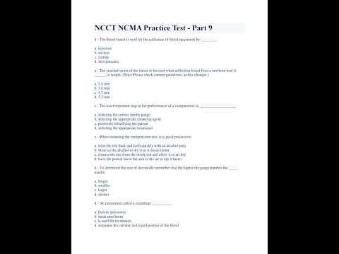 NCCT NCMA Practice Test Part 9. MOST RELIABLE FOR BEST GRADES