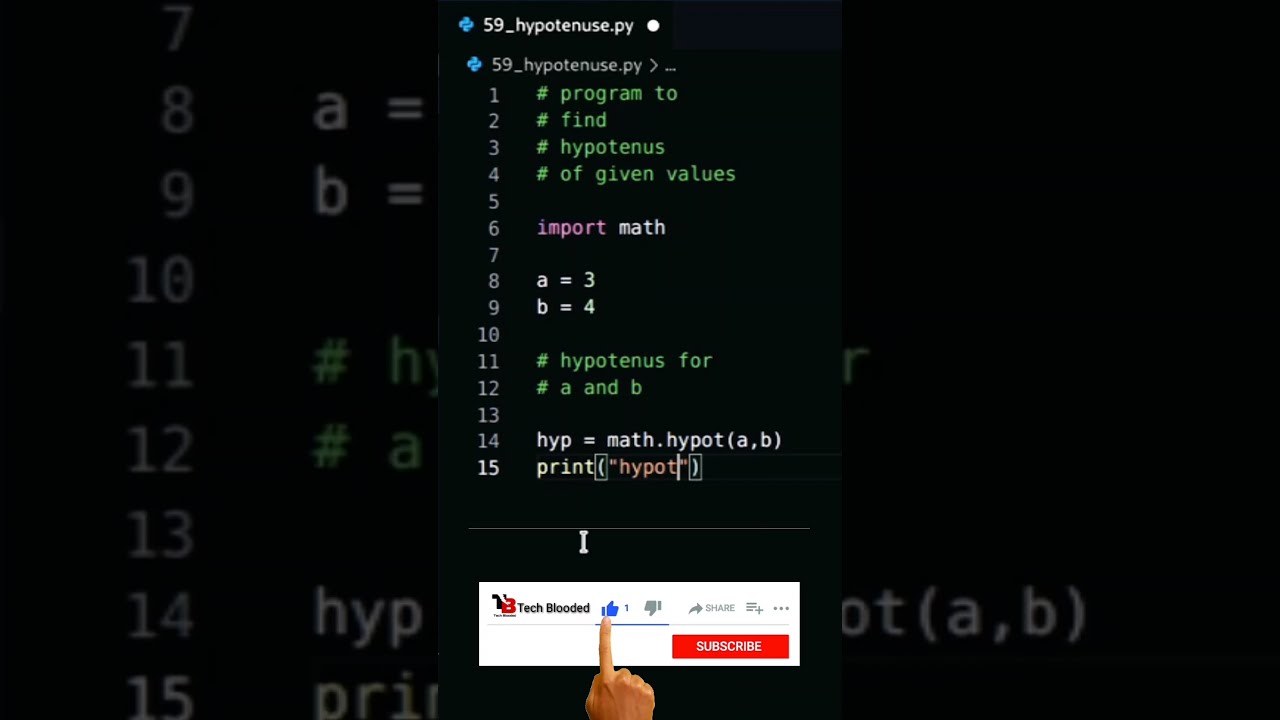 Python Program To Find Hypotenuse For Given Values | Hypotenuse | Tech Blooded | #Shorts