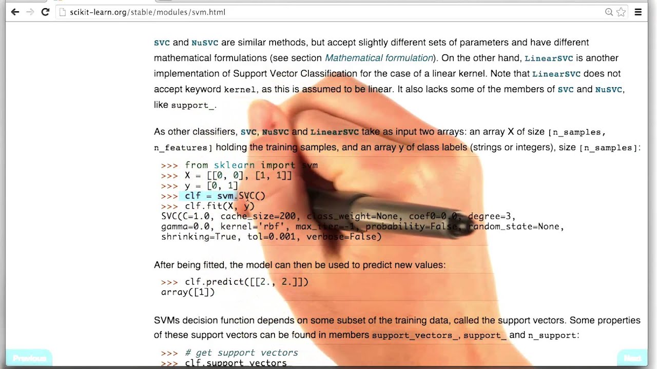sklearn SVM Documentation - Intro to Machine Learning