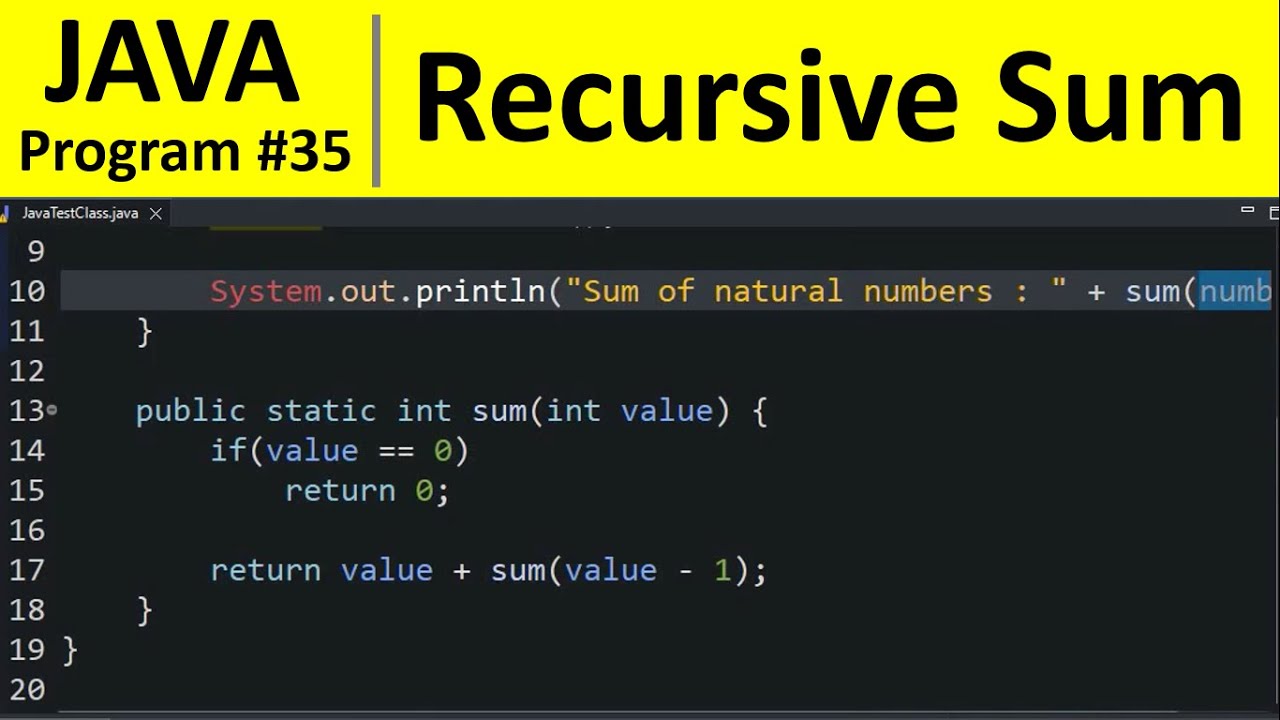 Java Program #35 - Find Sum of Natural Numbers using Recursion in Java