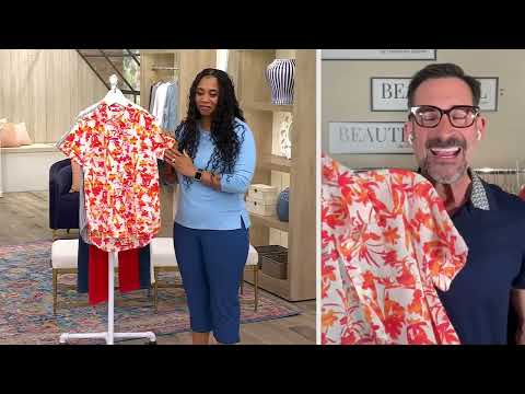 BEAUTIFUL by Lawrence Zarian 100% Cotton Short Sleeve Printed Shirt on QVC