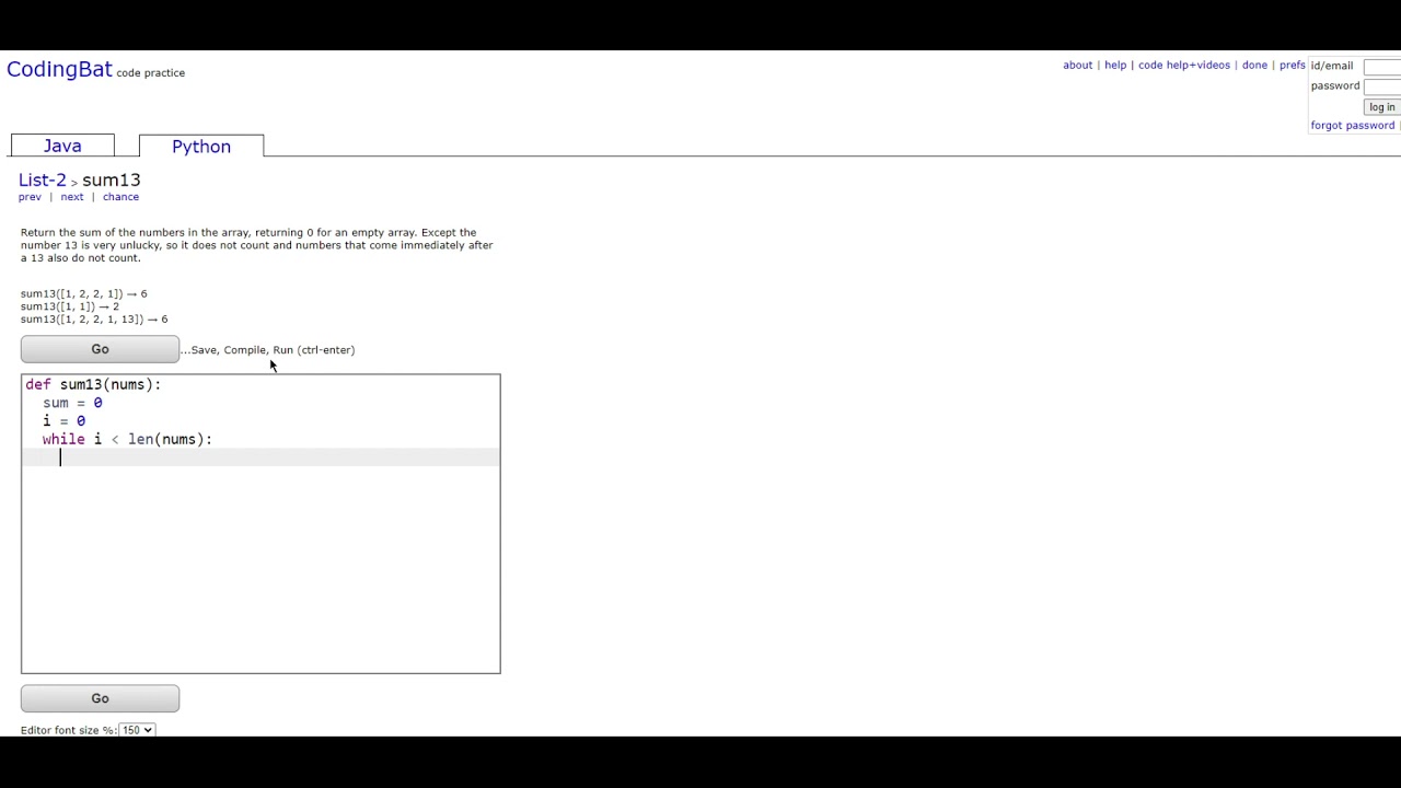 List-2 (sum13) Python Tutorial || Codingbat.com