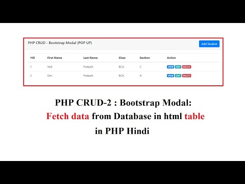 Learn PHP CRUD 2 Bootstrap Modal POP UP Fetch data from Database in html table in PHP Hindi ...