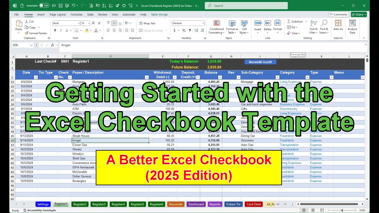Excel Checkbook (2025 Edition) - Getting Started