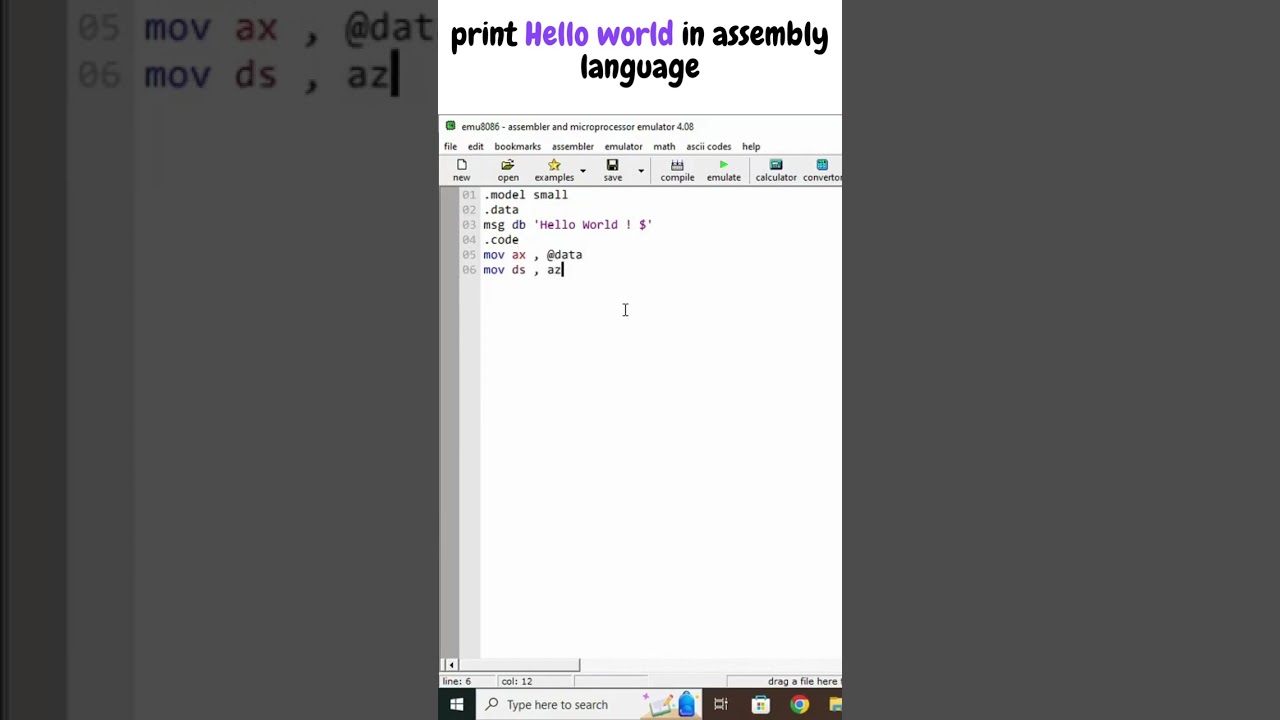How to Print Hello world in assembly language #short #coding #viral #viralshorts