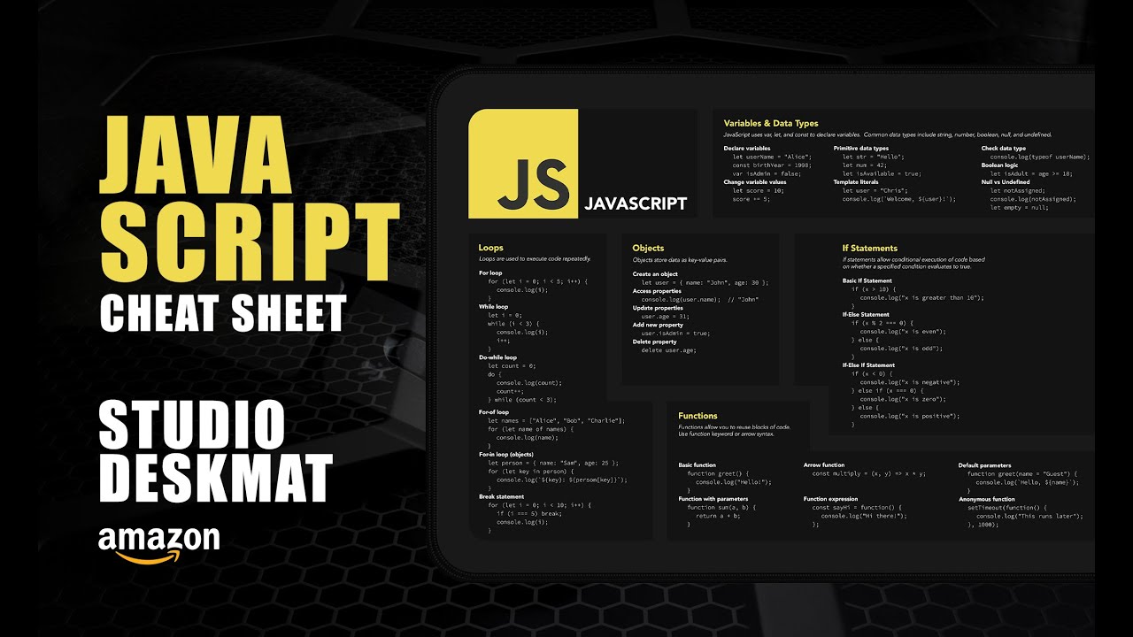 JavaScript Developer Keyboard Reference Desk Mat 🖥️ Must-Have for Programmers & Web Developers!