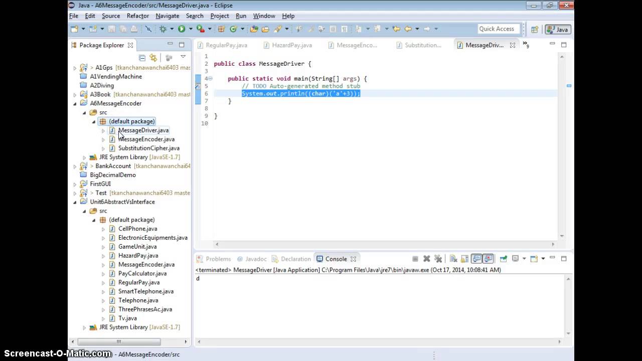Unit6-A2-MessageEncoder: Demonstrate Interface in JAVA