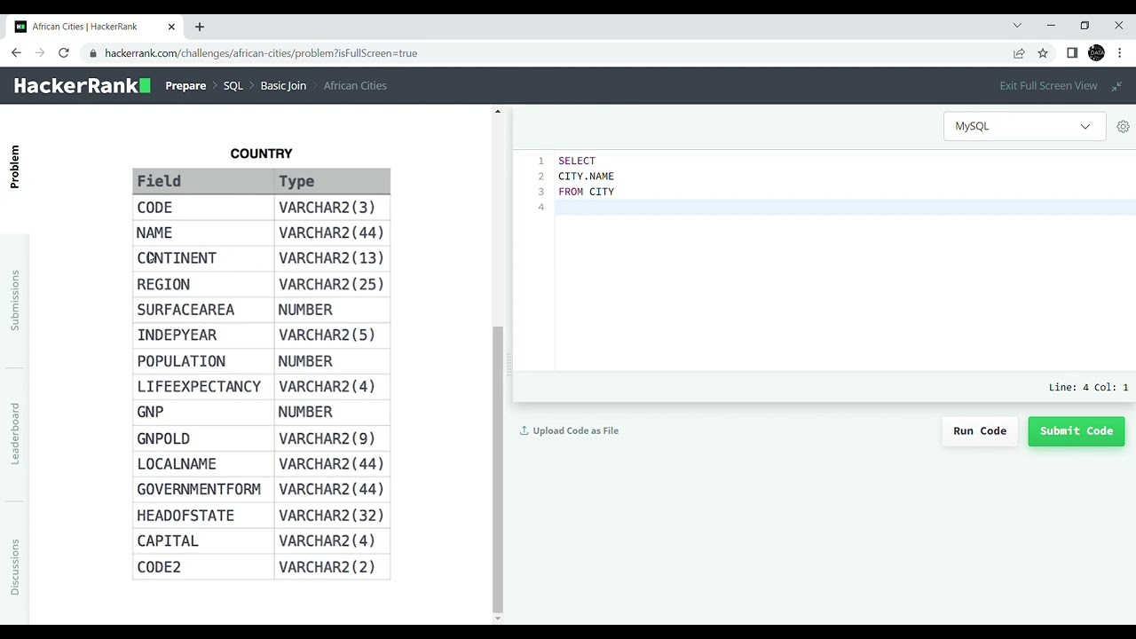 HackerRank SQL ||African Cities || SQL Learning