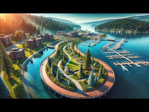 Aerial Journey Over Coeur d'Alene Resort Boardwalk & Park | Stunning Drone Footage