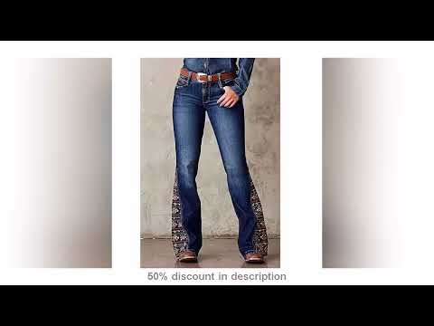 #?Y2K Flare Jeans? Women's Printed Paisley Hem Bootcut Jeans, Elegant Printed Flora Pants Women T