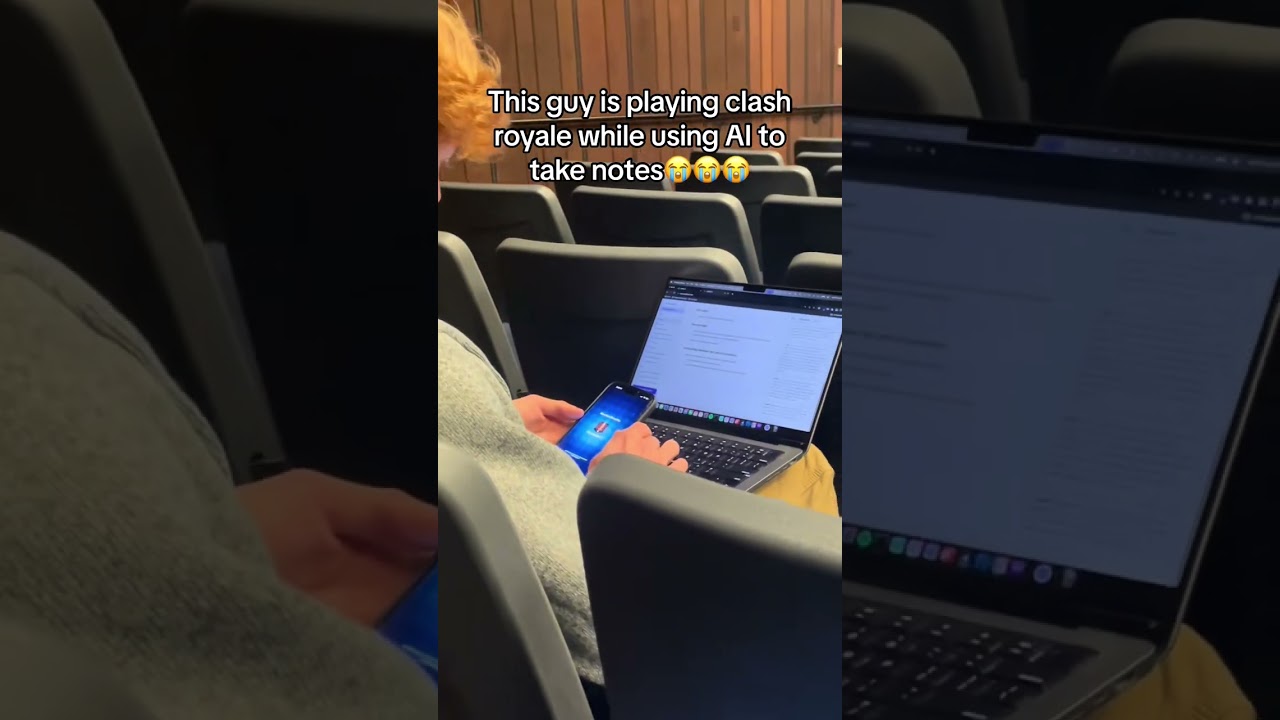 Hes using AI to take notes 😭😭#notes #takingnotes #clashroyale #lecture #college