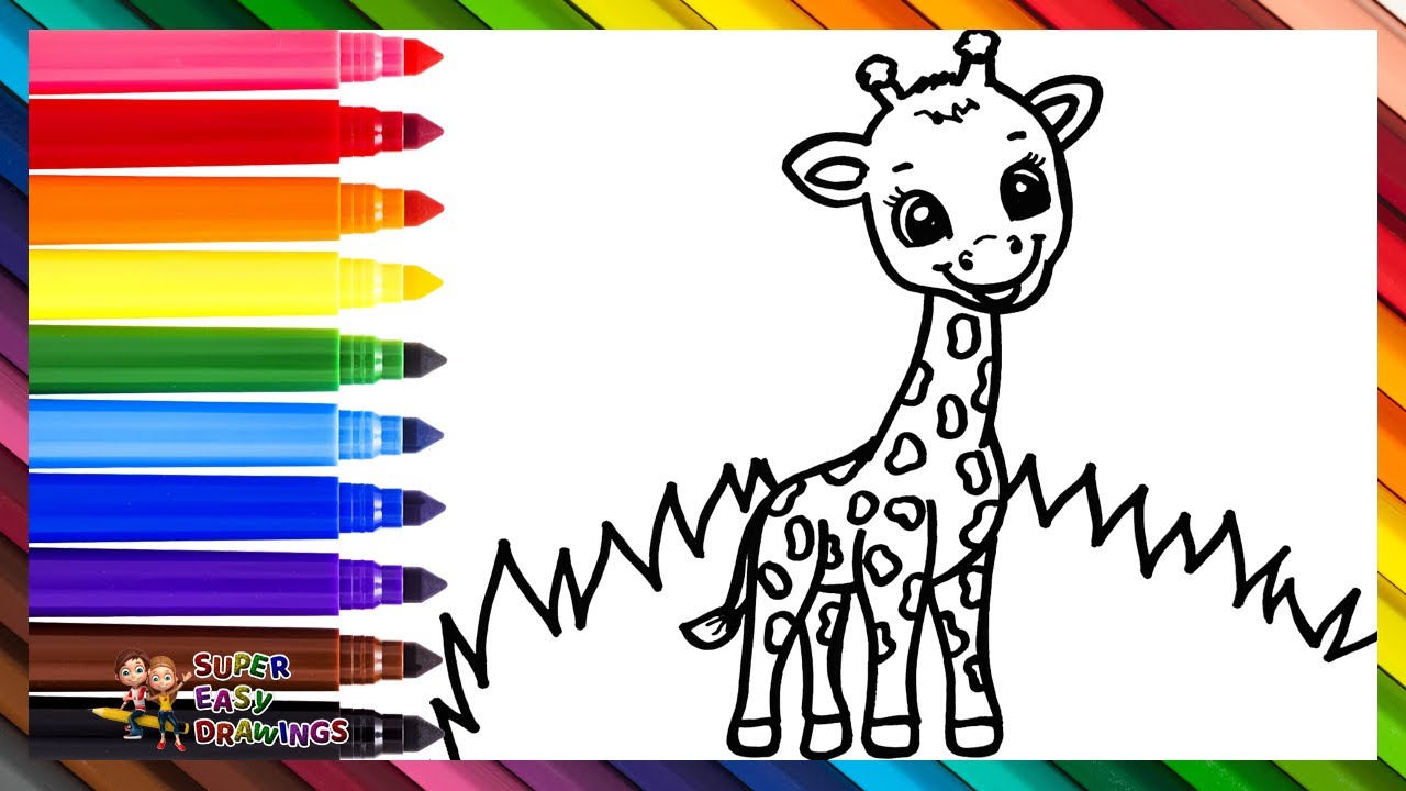 Draw and Color a Cute Giraffe 🦒🌈 Drawings for Kids