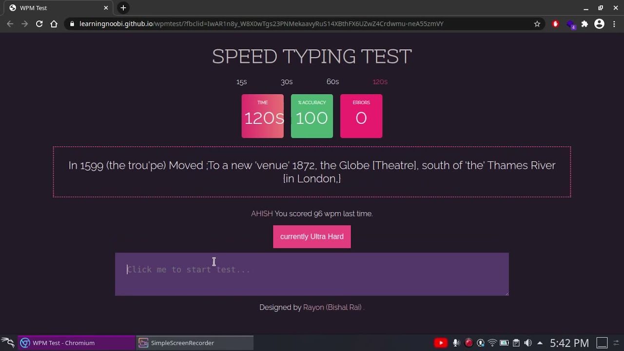 JavaScript Typing Test Website