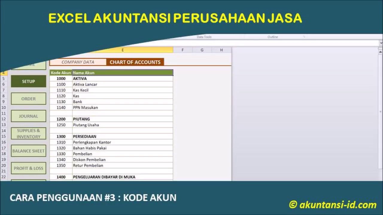 Excel Akuntansi Perusahaan Jasa #3 :  Pengisian Kode Akun