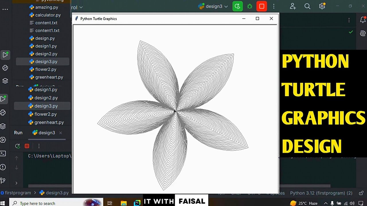 Grey Flower Design Using Python Turtle Graphics | Easy Python Drawing Art For Beginners