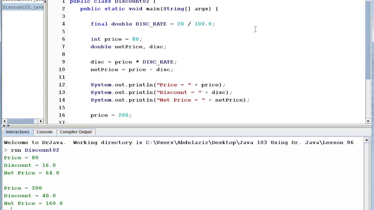 Java Level 1 Using Dr  Java Lesson 06   Named Constants and Comments