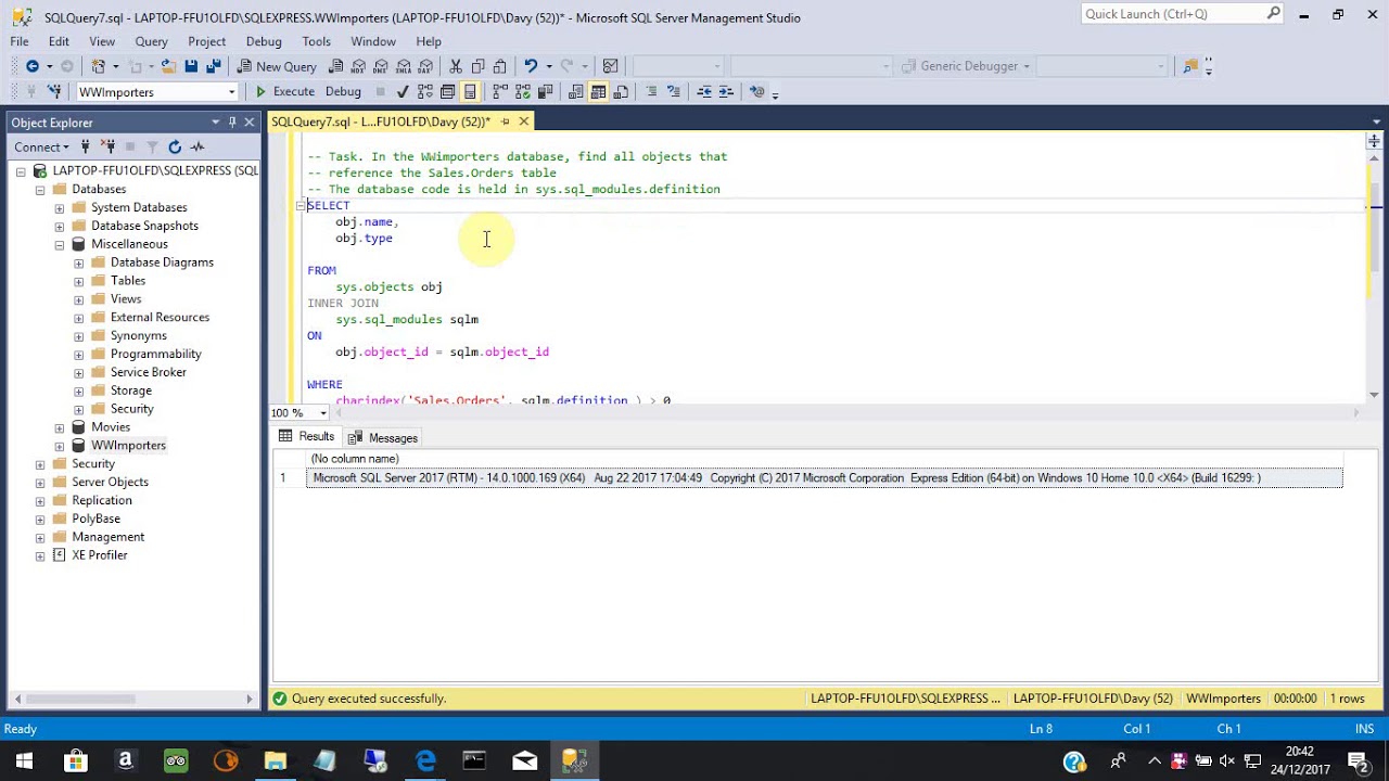 Search for text in database objects in SQL Server