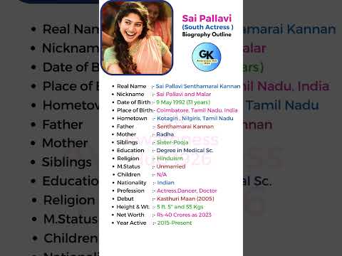🎬Sai Pallavi (South Actress) Biography: #shorts #short #youtube #viral #ytshorts #saipallavi #movie