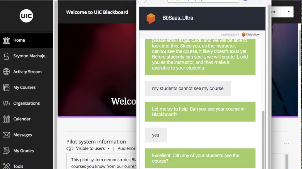 Chatbot for Blackboard Ultra