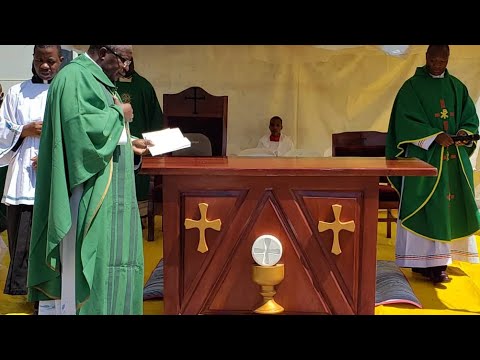 Bishop Serverus Jjumba Blesses the Altar & Pulpit during Masaka-Kampala Catholic Community Mass