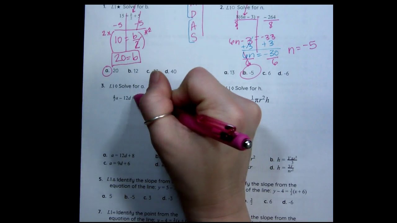 Unit 3:  Practice Test Version 1