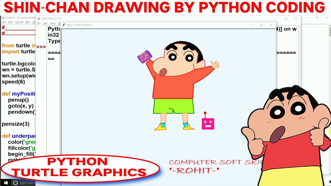 SHIN-CHAN DRAWING USING PYTHON PROGRAMS | CARTOON DRAWING USING PYTHON TURTLE GRAPHICS | SOURCE CODE