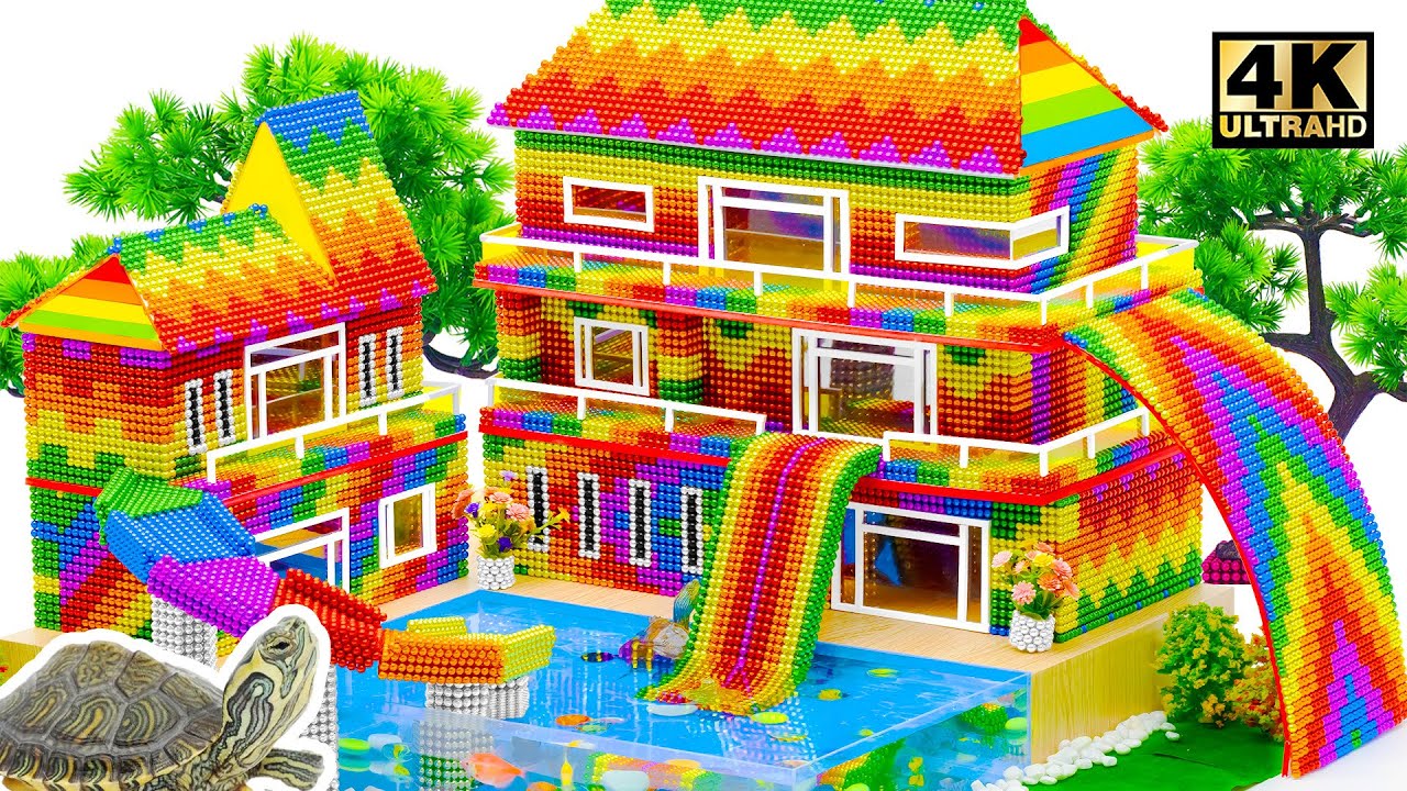 ASMR Video | Build Water Park Villa, Three Water Slides From Magnet Balls | Magnet Easy