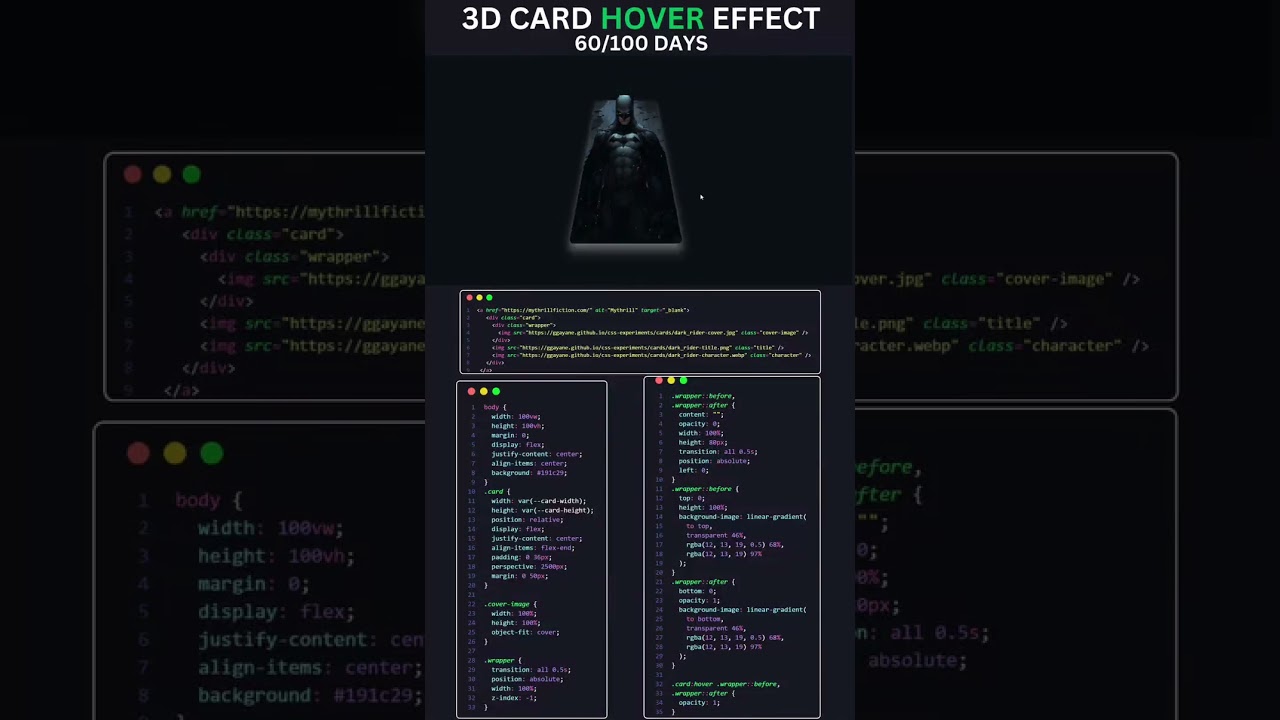3D CARD HOVER EFFECT | FULL  CODE LINK IN BIO | #coding #frontendcourse #webdevelopment #python