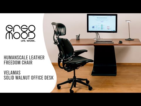 Luxury Office Setup - Humanscale Leather Freedom Chair and Special VelaMAS Solid Walnut Office Desk