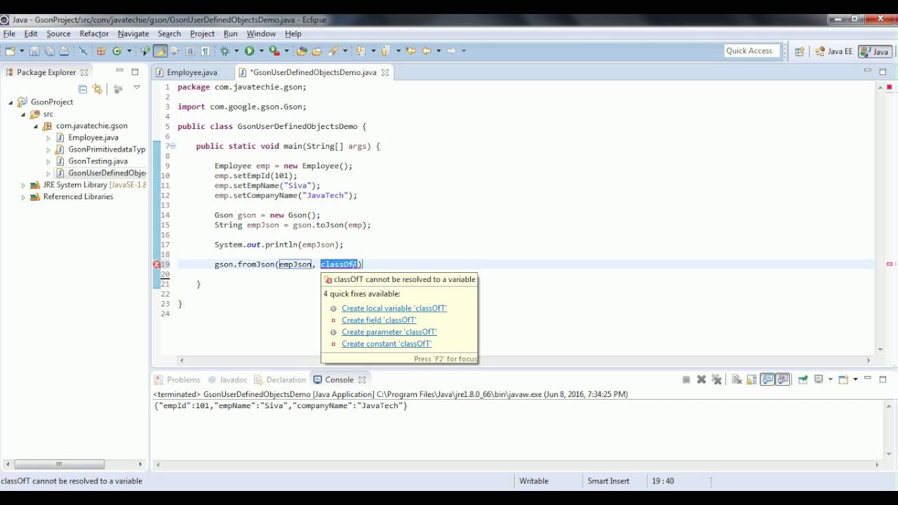 Gson Tutorial - GSON Working With Java User Defined Objects