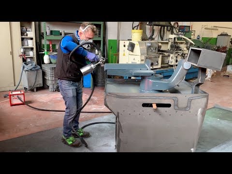 Application of two-component epoxy paint using Hvlp Turbine TECNOVER mod. Airbass Turbo 800