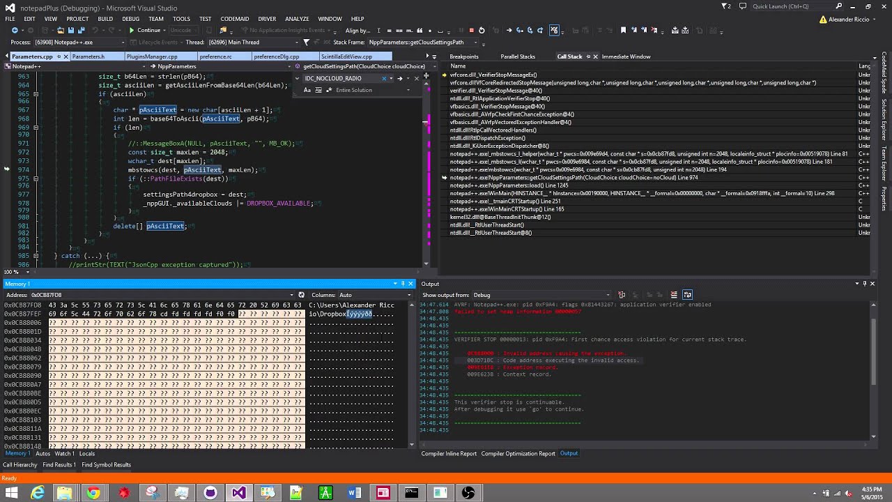 Notepad++ getCloudSettings path buffer overrun/failure-to-null-terminate bug