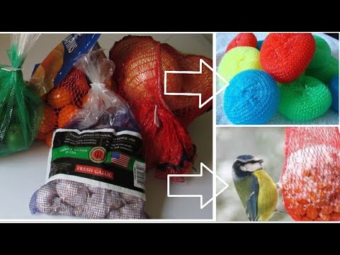 Recycle and reuse your grocery plastic mesh bags into pot scrubbers and other useful things!