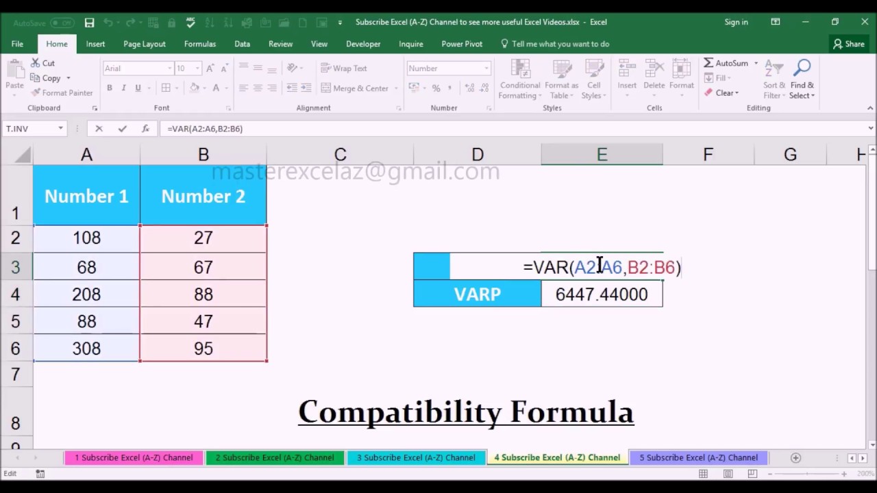 VAR vs VARP Compatibility Function with Examples in MS Office Excel 2016