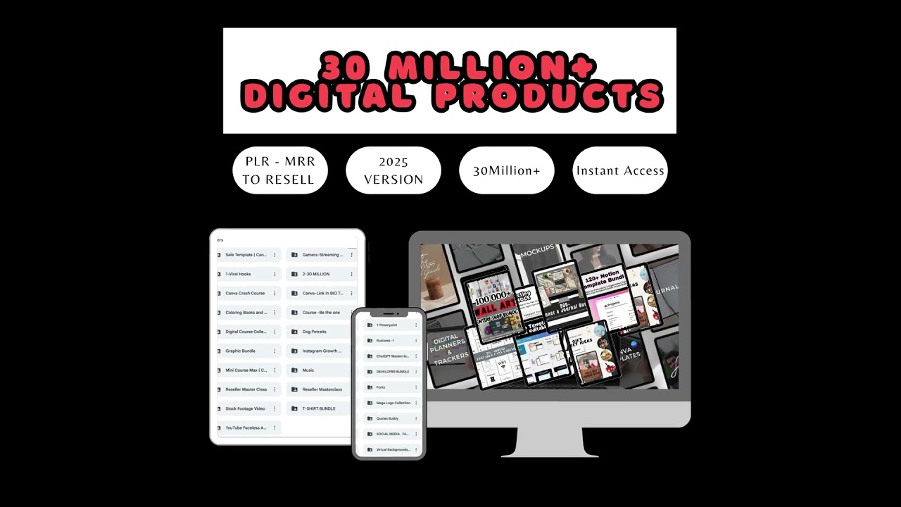30+ Million Resell Digital Products Bundle Ideal for Passive Income, Featuring PLR & MRR