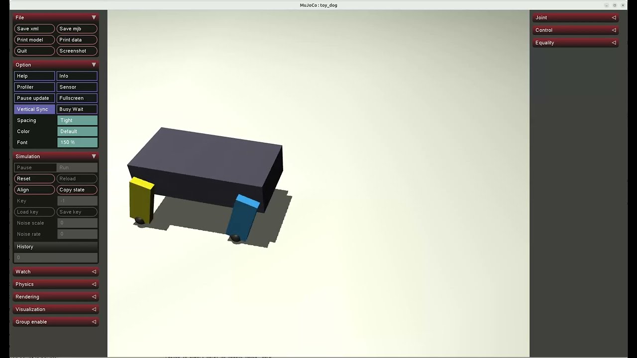 Reinforcement learning - 4 legged dog robot walking in simulation