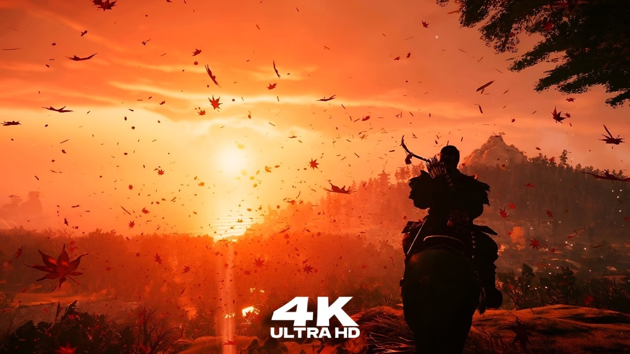 Ghost of Tsushima Sunset 🍁 Samurai in Red Autumn | 4K Live Wallpaper