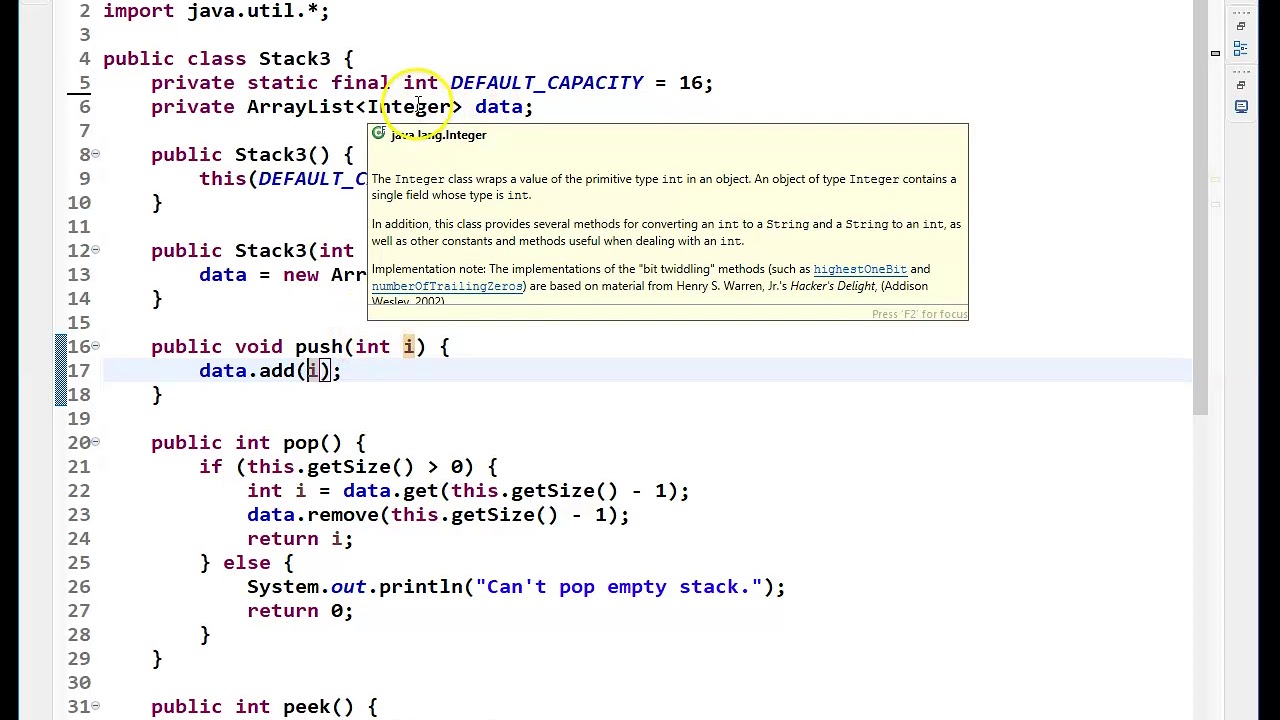 CSC-220 - Chapter 10 - Stack Implementation Using an ArrayList Object