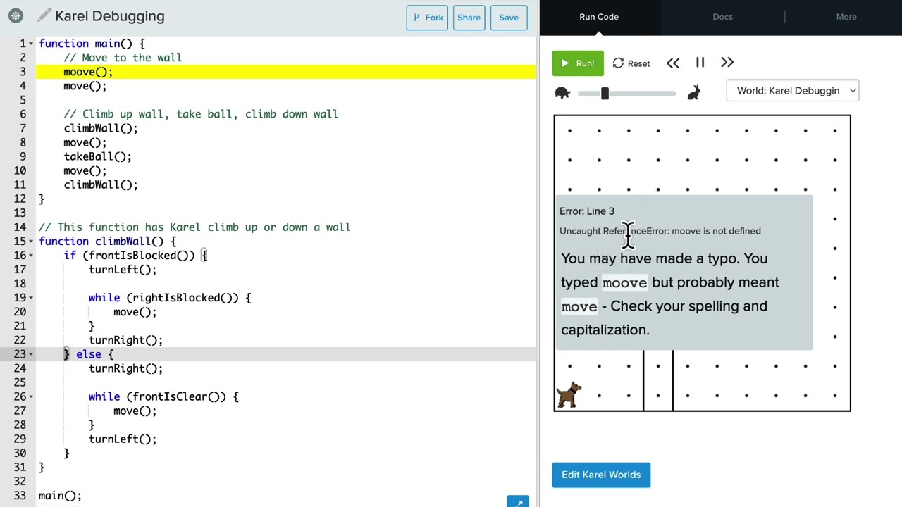 Debugging with Karel Live Coding