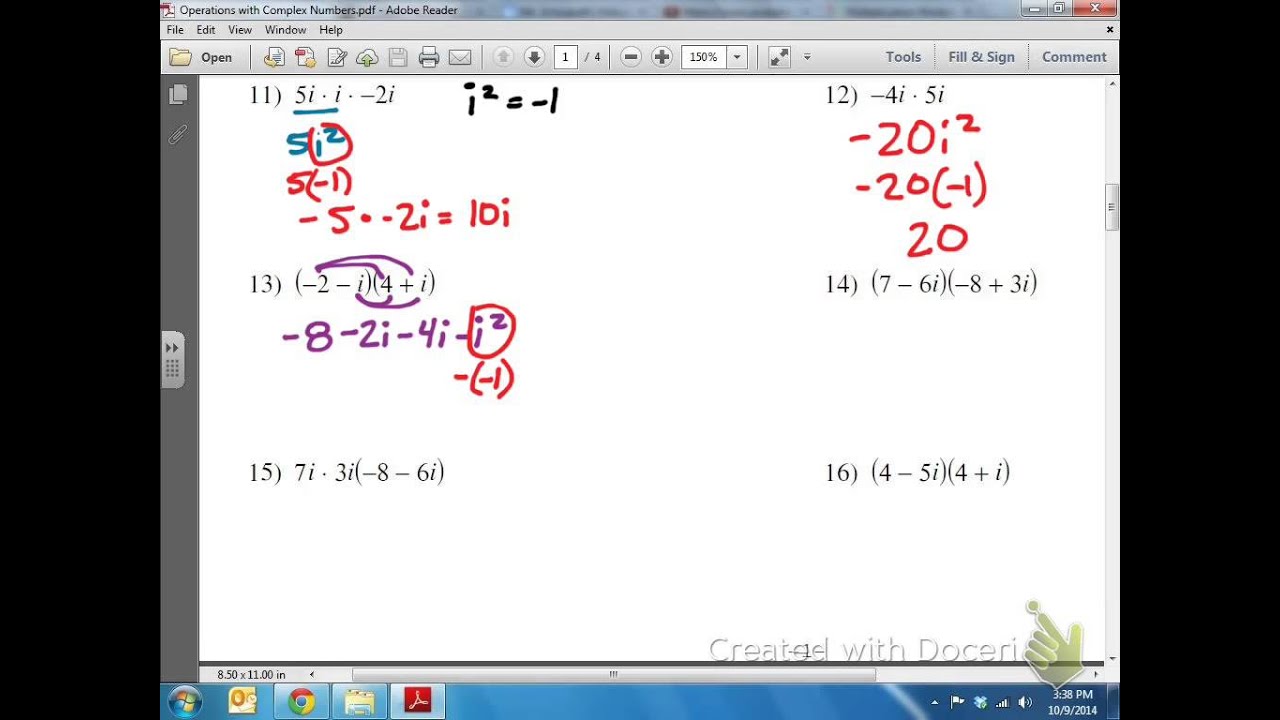 Common Core Math: Complex Imaginary Number Operation Examples