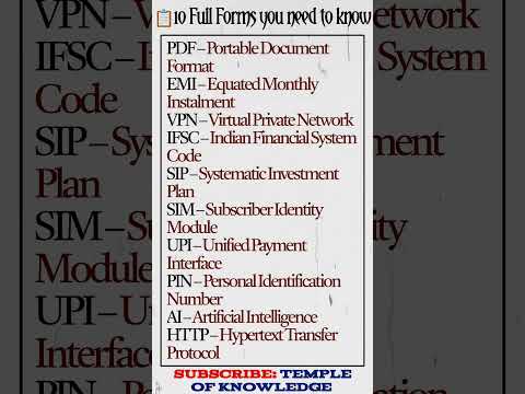 Important full forms gk | most important full forms #pdf #emi #sip #sim #upi #ai