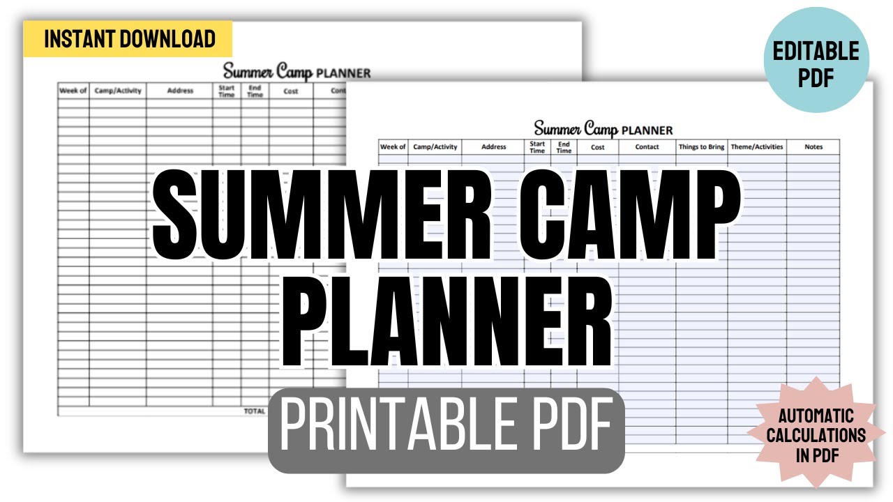 Summer Camp Planner Printable (PDF)