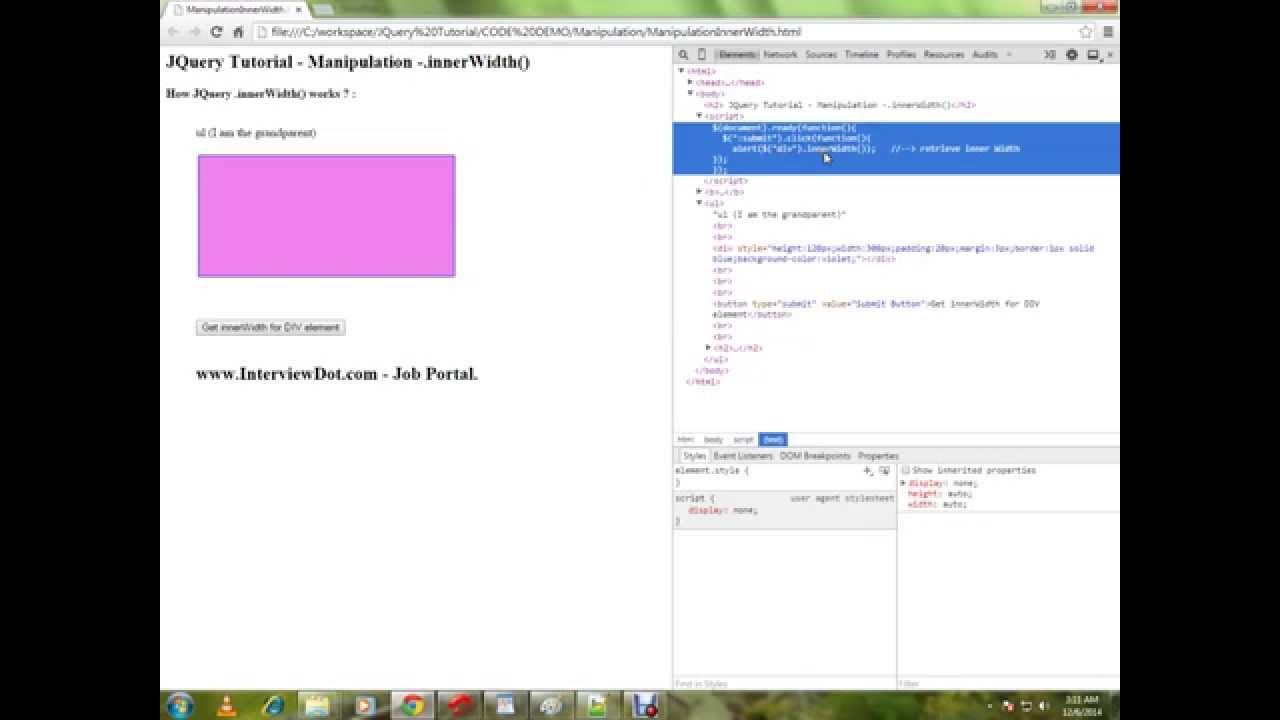 JQUERY INNERWIDTH METHOD DEMO