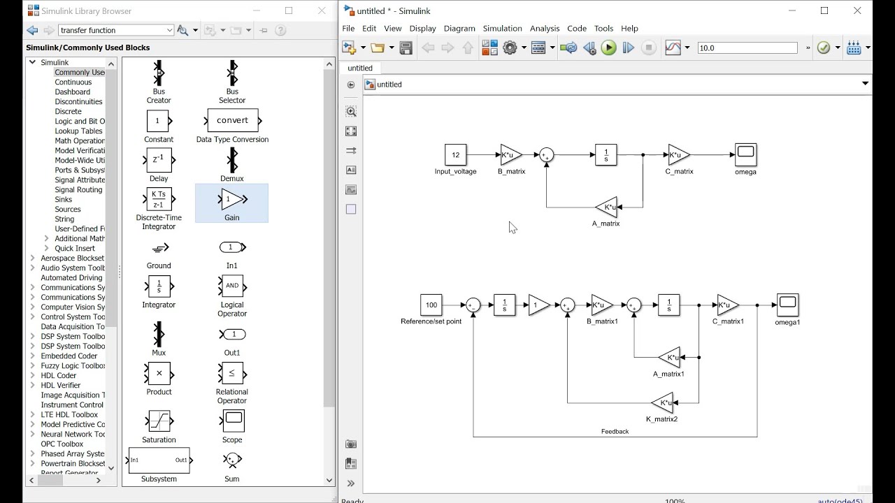 Simulink Matlab How to Make the State Space Simulation Control for Open Loop and Closed Loop System