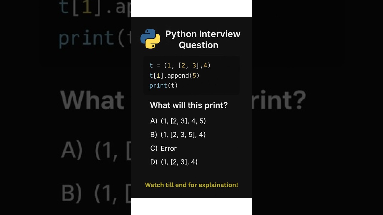 Day 8 | Python Interview Question | Tuples Are Immutable.. Or Are They? 🔥 #python #pythontips