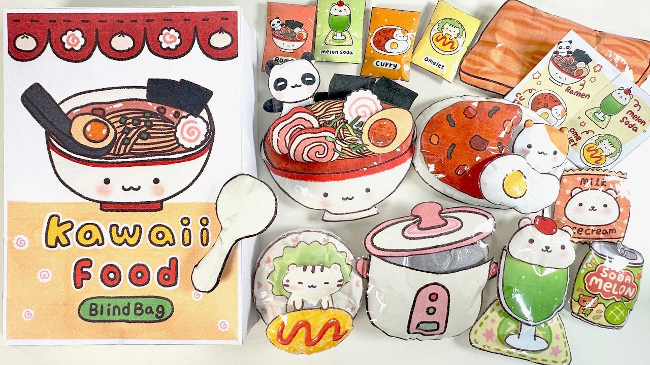 🍜Paper DIY🍜 Kawaii Food Blind BOX opening 💛 Tutorial + Free printables l ASMR