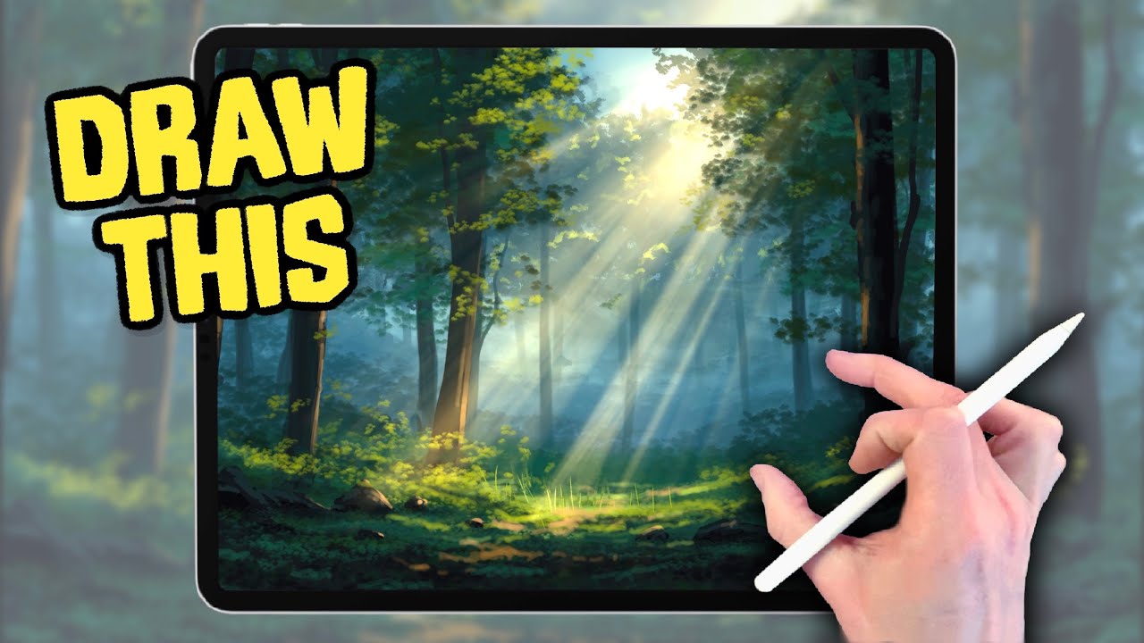 PROCREATE Landscape Drawing Tutorial - Forest Sun Rays