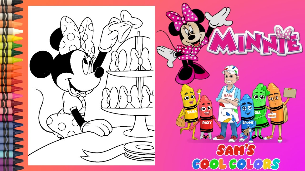 Coloring Minnie Mouse Bows | Minnie Mouse Disney Coloring Book Page | Crayons