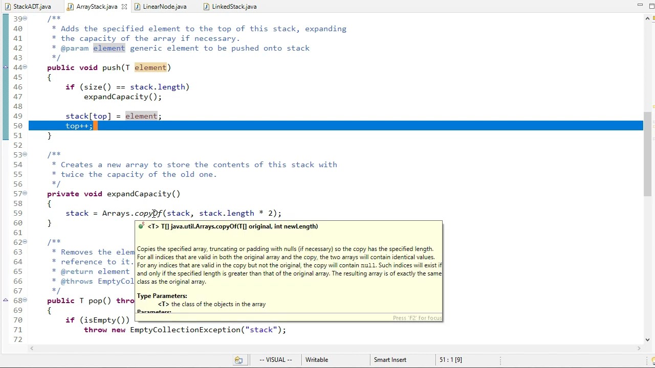 Implementing an Stack in Java (Java Foundations / jsjf)