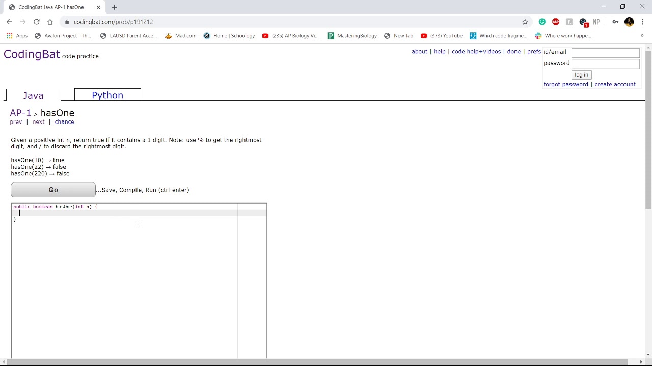 AP-1 (hasOne) Java Tutorial || Codingbat.com